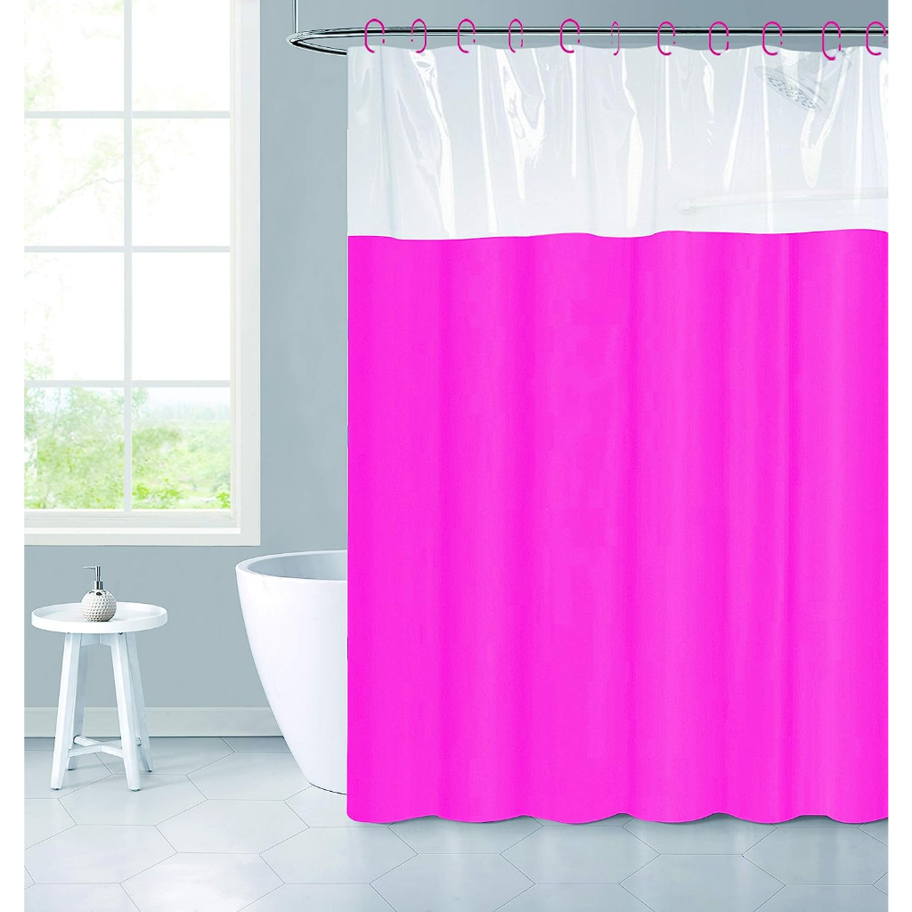 Clear Top Bathroom Curtain with Magnet Peva Material, Size 178 x 183cm ...