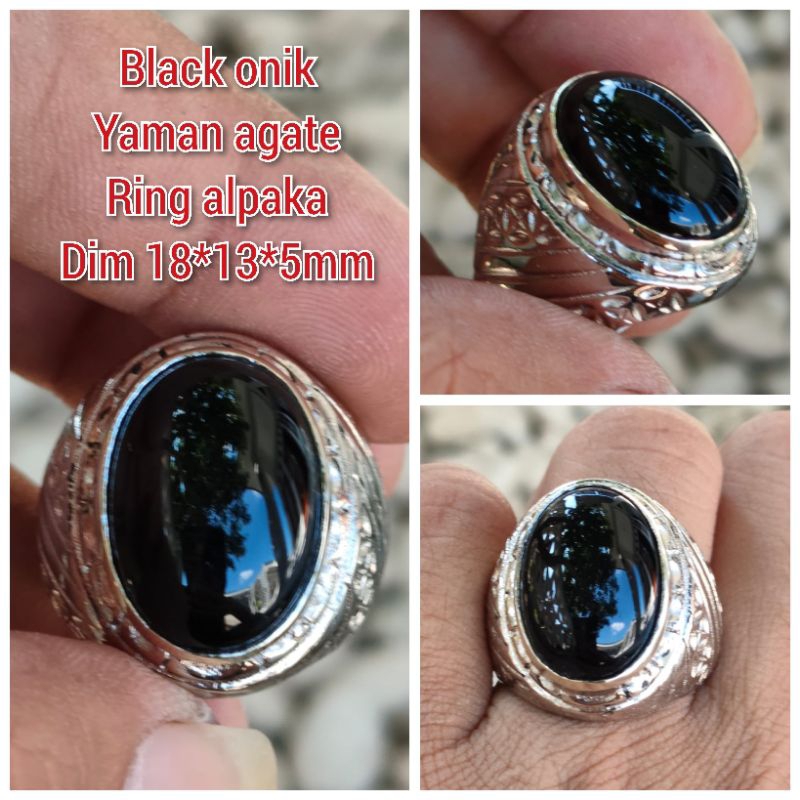 Yemen AGATE BLACK ONYX Alpaca Stone Ring | Shopee Singapore