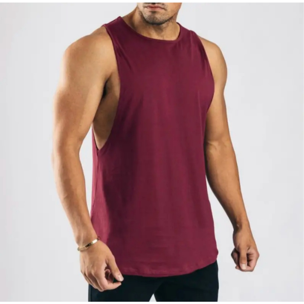 MEN'S LOW CUT PLAIN SINGLET OR OVER SIZE GYM SINGLET | Shopee Singapore