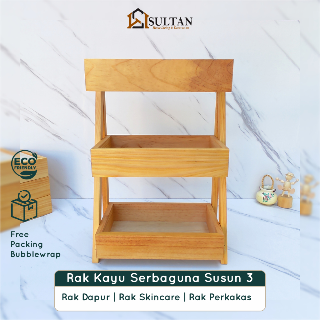 KAYU Multipurpose Wooden Rack Onion Rack Stacking 3 Spice Rack Skincare ...