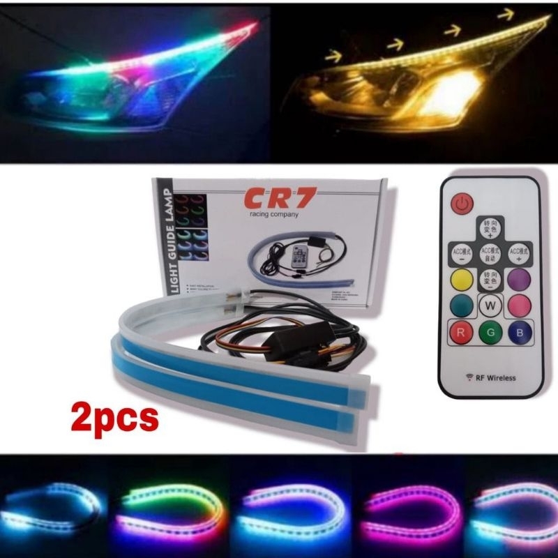 FLEXIBLE DRL EYEBROW LED LIGHTS RGB REMOTE + RUNNING SEN 30 CM CR7 ...