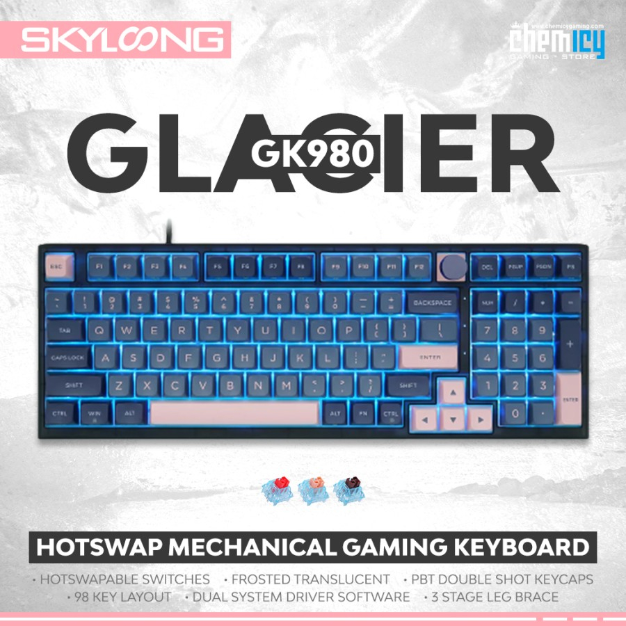 Skyloong GK980 Glacier Blue Pink Hotswap Mechanical Gaming Keyboard ...
