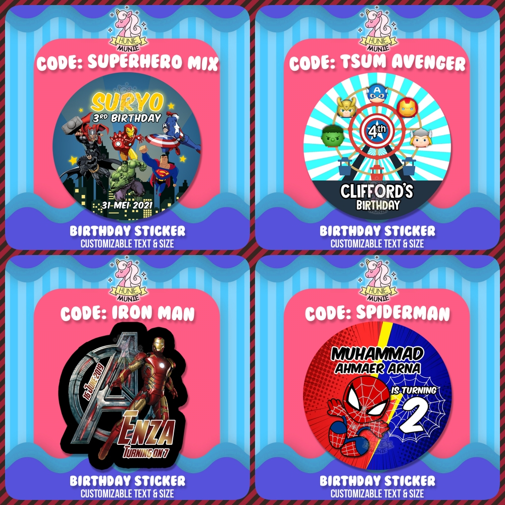 Sticker Birthday Custom - Superhero SERIES Avengers DC Heroes Hero ...