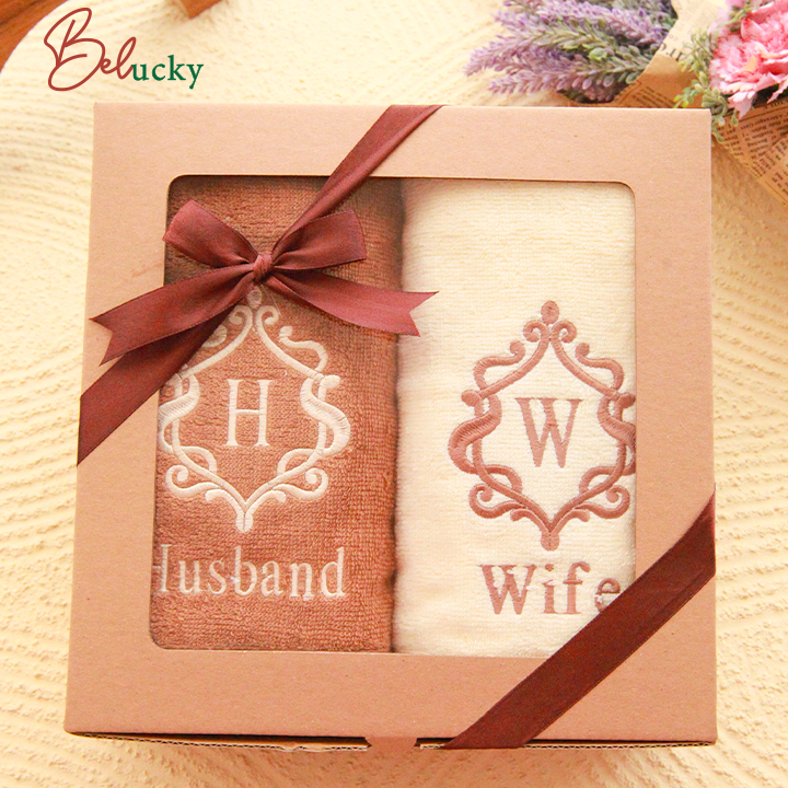 Couple Towels Seserahan Hampers Ready Embroidered Couple Gift Set Box ...