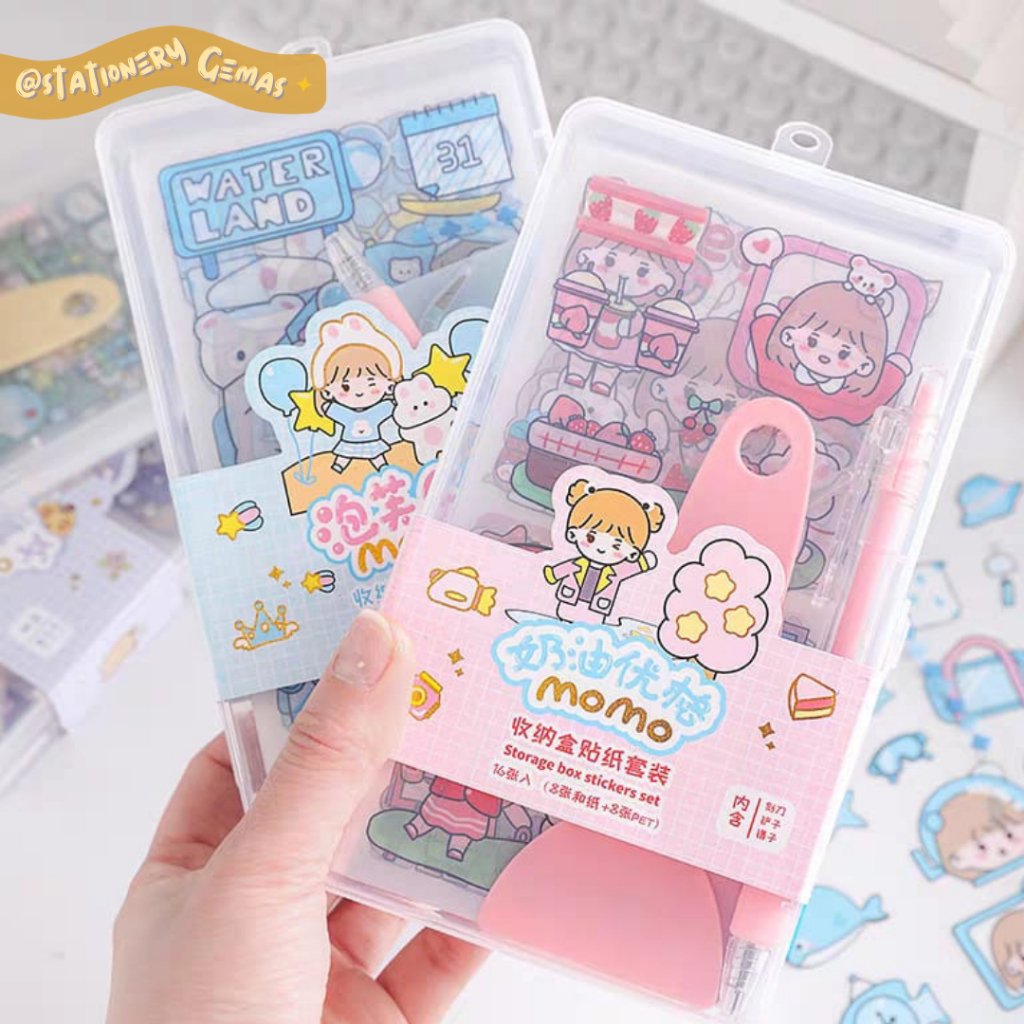 [GEMAS] Momo Sticker Set Box Complete Spatula+Tweezers+Pen Sticker ...