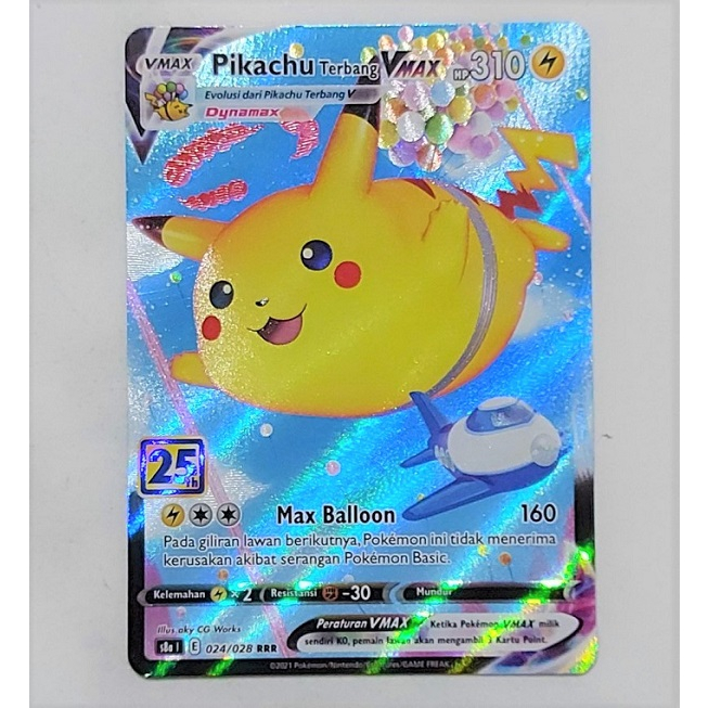 Pokemon Card TCG PIKACHU Flying VMax 024/028 RRR 25th Hologram ORIGINAL ...