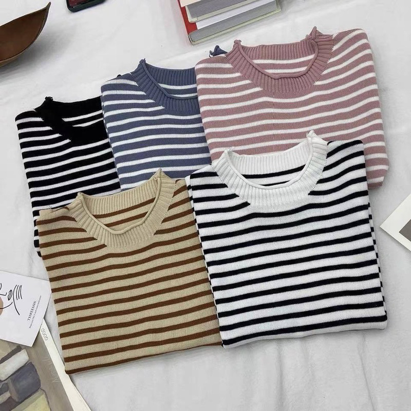 Imported Women's Knitted T-Shirts With Stripe Motifs, Imported Women's ...