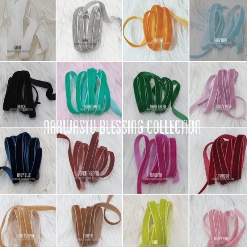 Velvet ribbon / Bludru ribbon / suede ribbon 1cm ( 3/8") contains 50 ...