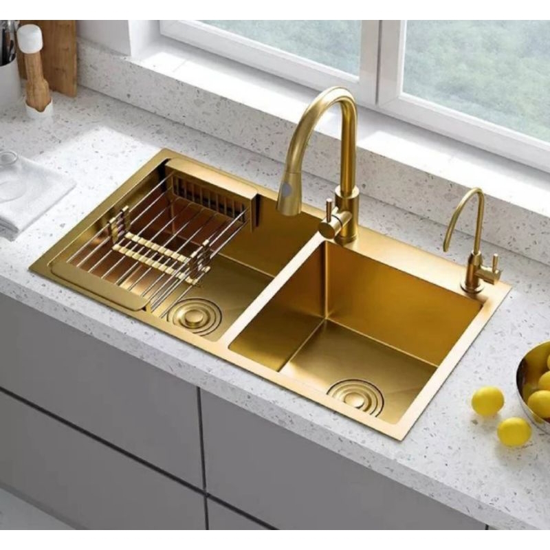 8245 gold kitchen sink Package Complete set/2-Hole gold sink | Shopee ...