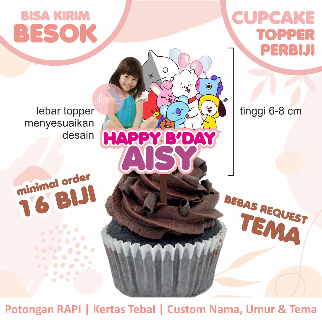 Cup Cake Topper / Parcel FREE Custom THEME (Custom Theme, Name & Age ...