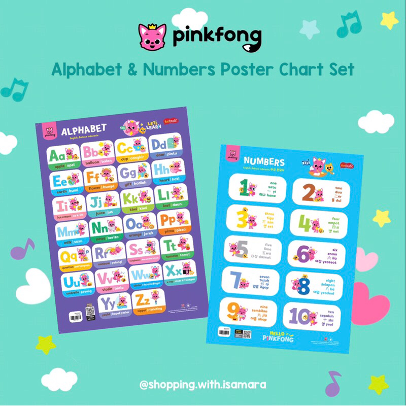 Pinkfong Alphabet and Numbers Poster Chart Set/Wall Poster | Shopee ...