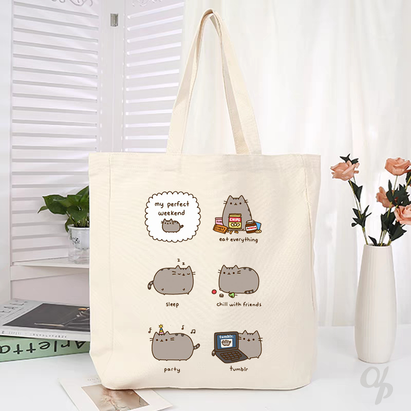 Tote Bag Canvas MOTIF Pusheen Cat Cute Cat/totebag Shopping Bag ...