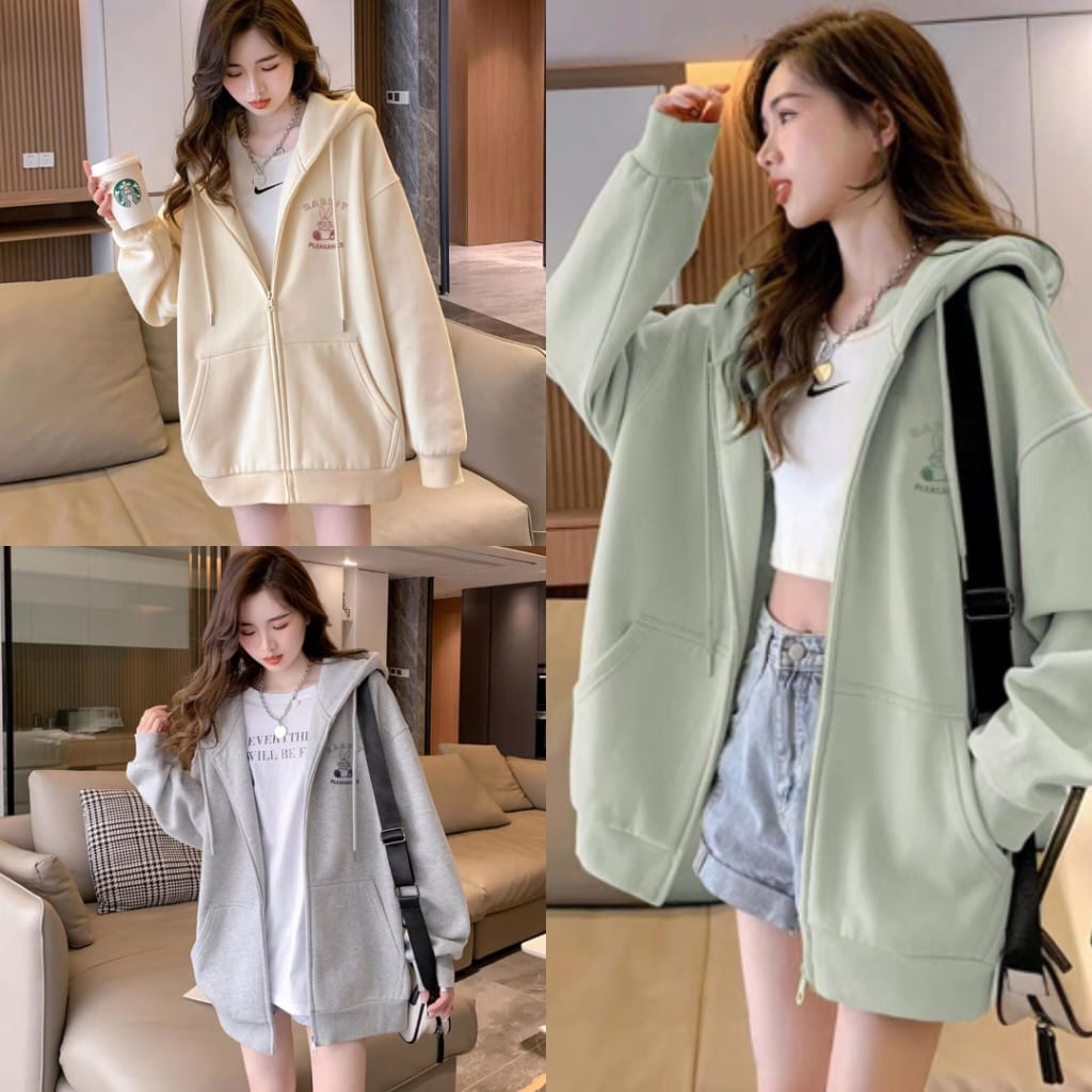 Please RABBIT GIRLY JACKET ZIPPER OVERSIZE (AKG) | Shopee Singapore