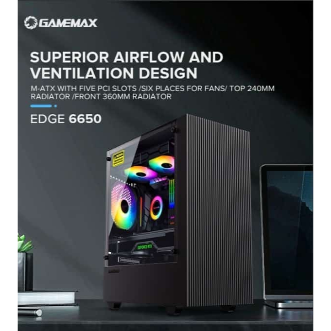 Pc Case Gaming Gamemax EDGE Mini tower M-ATX Free 1Fan RGB | Shopee ...