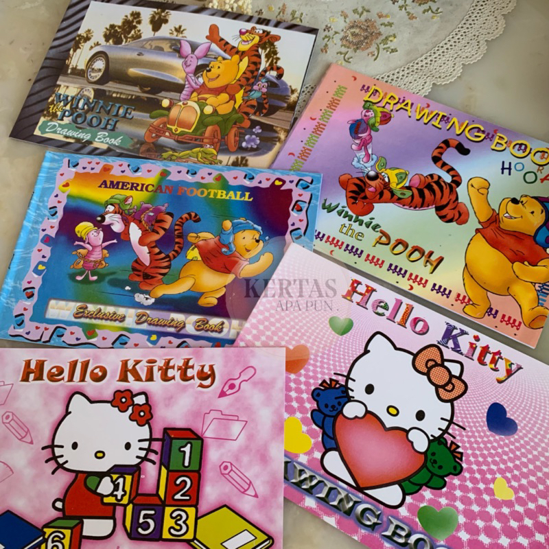Plain Picture Book Cartoon Children 10 Sheets 260x177mm Old School Winnie The Pooh Hello Kitty ...