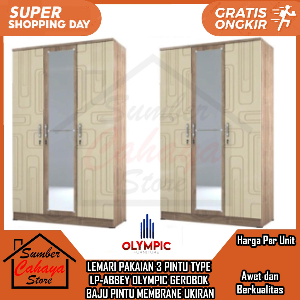[Instant] 3-DOOR CLOTHES WARDROBE TYPE LP-ABBEY OLYMPIC GEROBOK CLOTHES ...