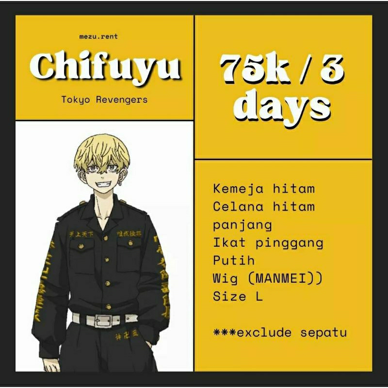 Rental Tokyo Revengers Chifuyu Cosplay Costume | Shopee Singapore