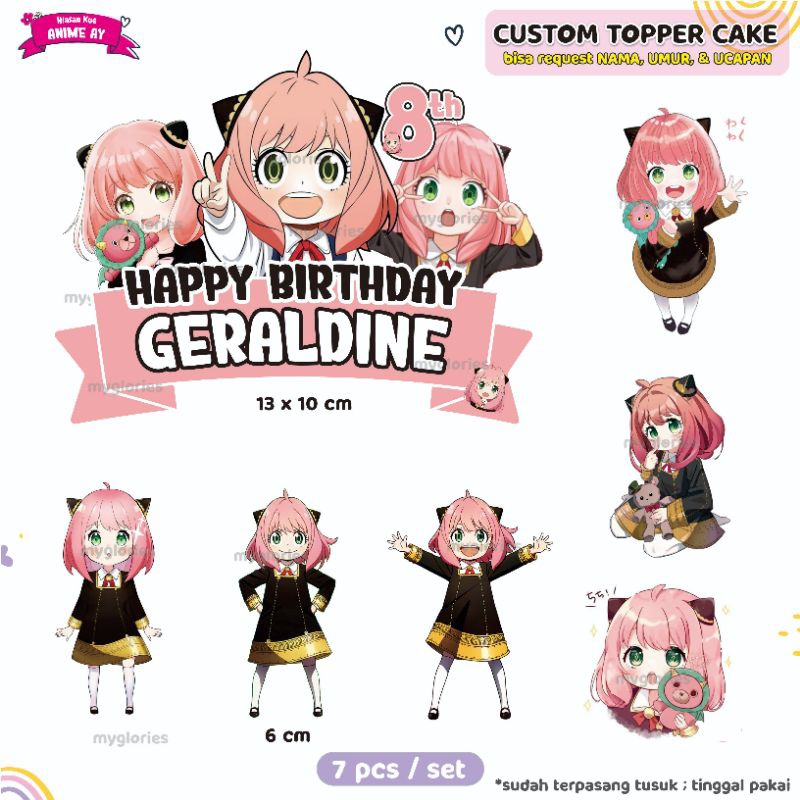 [CUSTOM Name Age] ANYA ANIME Birthday Cake Topper Happy Birthday Cake ...
