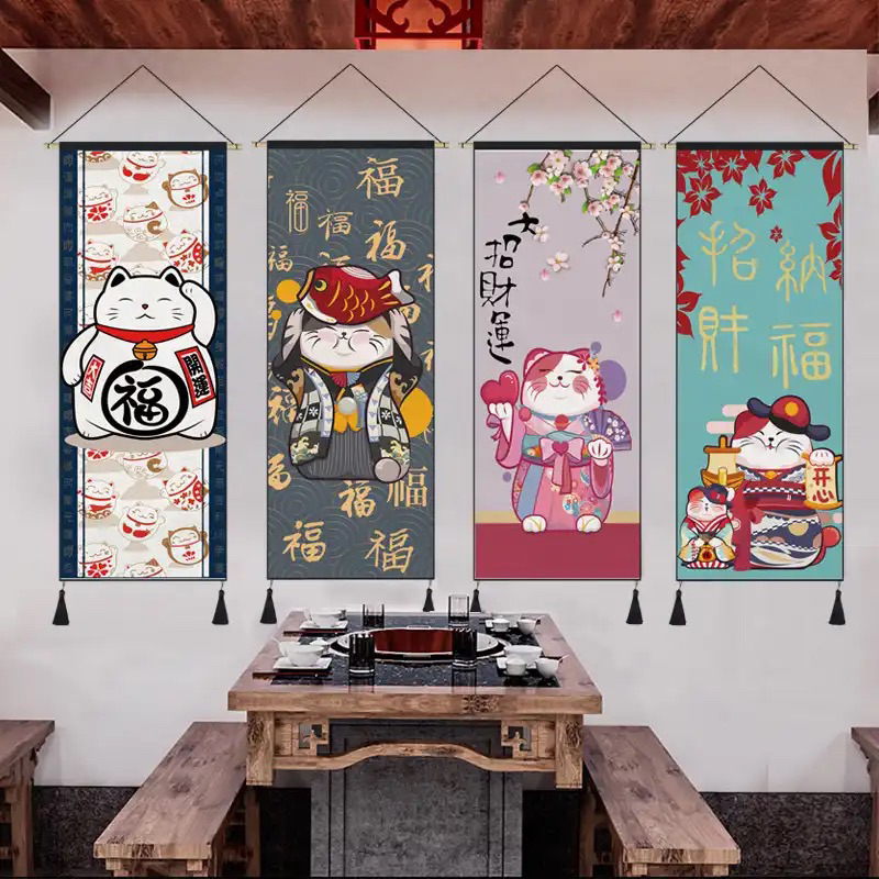 Maneki Neko poster Hanging Japanese Style Kakemono Home Decor Living ...