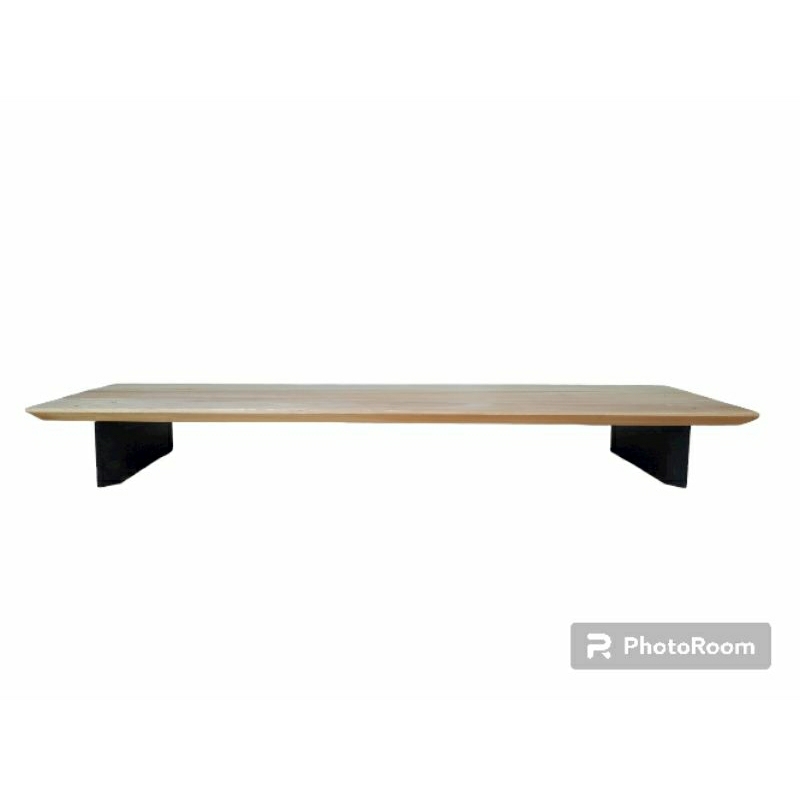 HITAM Natural Top Table Monitor Table with BLACK LEGS, Monitor Desk ...