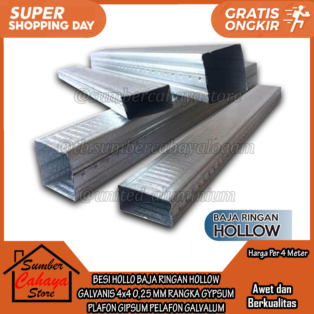 GANTUNGAN HOLLOW IRON LIGHT STEEL GALVANIZED HOLLOW 4x4 0.25 MM GYPSUM ...