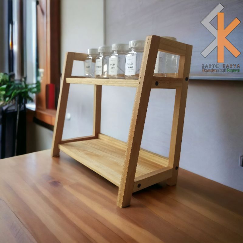 KAYU 2-tier Aesthetic Kitchen Spice Rack Full Pine Oven, Multipurpose 2 ...