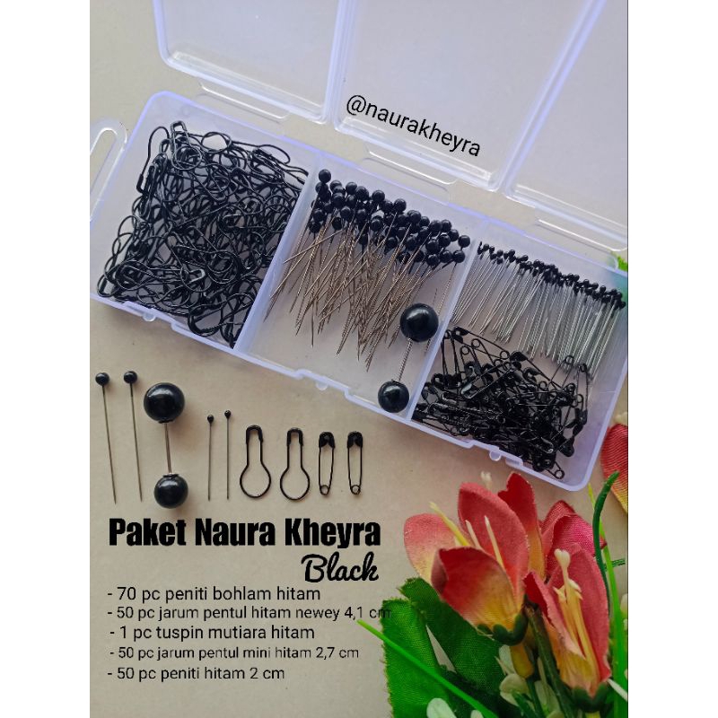 HITAM Naura kheyra black hijab pins package / hijab kit contains black ...