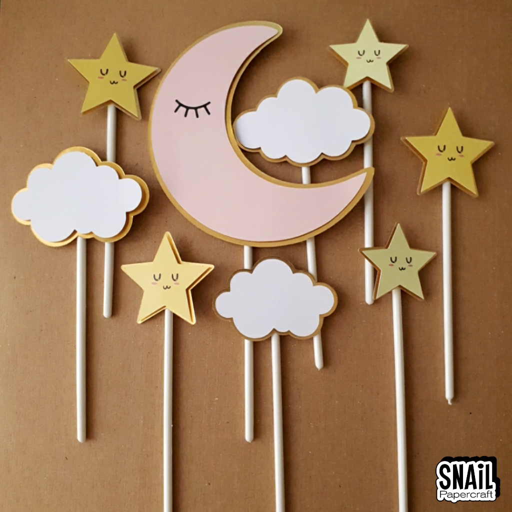 Snail Papercraft Premium Cake Topper Moon Star Cloud Topper Moon Star ...