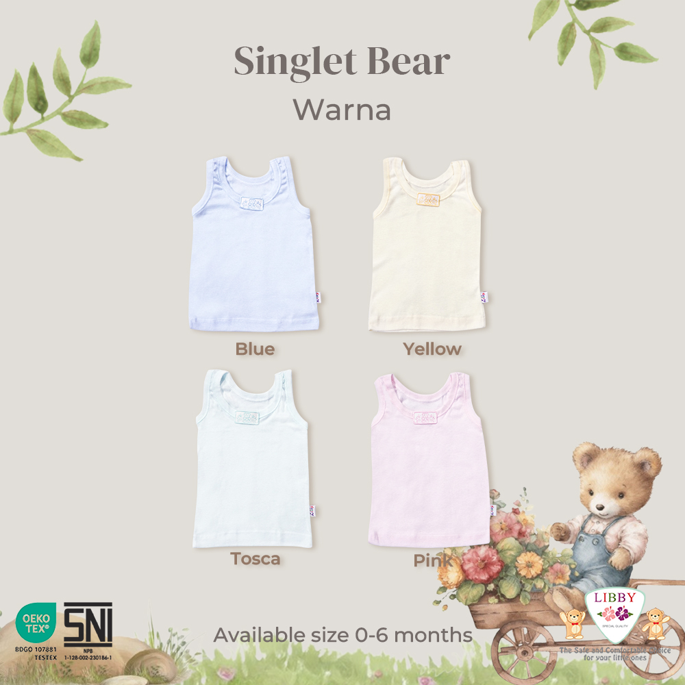 Libby Singlet Kaos Baby Embroidery Bear - Baby 0-6 Months (4pcs/pack) | Shopee Singapore
