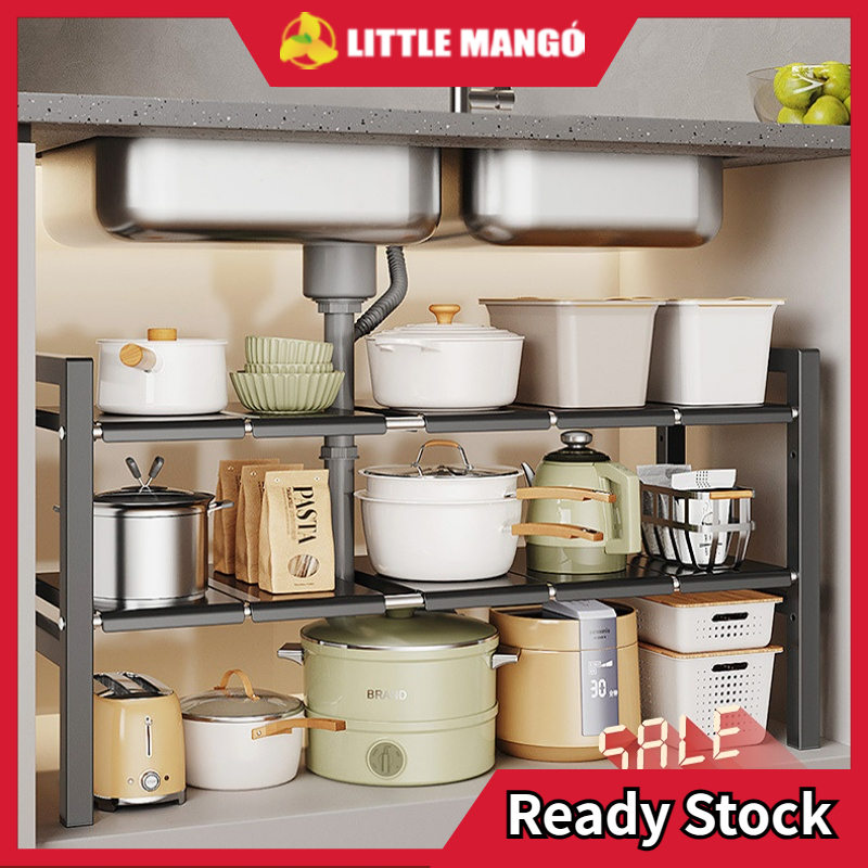 Extendable Stainless Steel Under Sink Rack Kitchen Organizer Kitchen ...