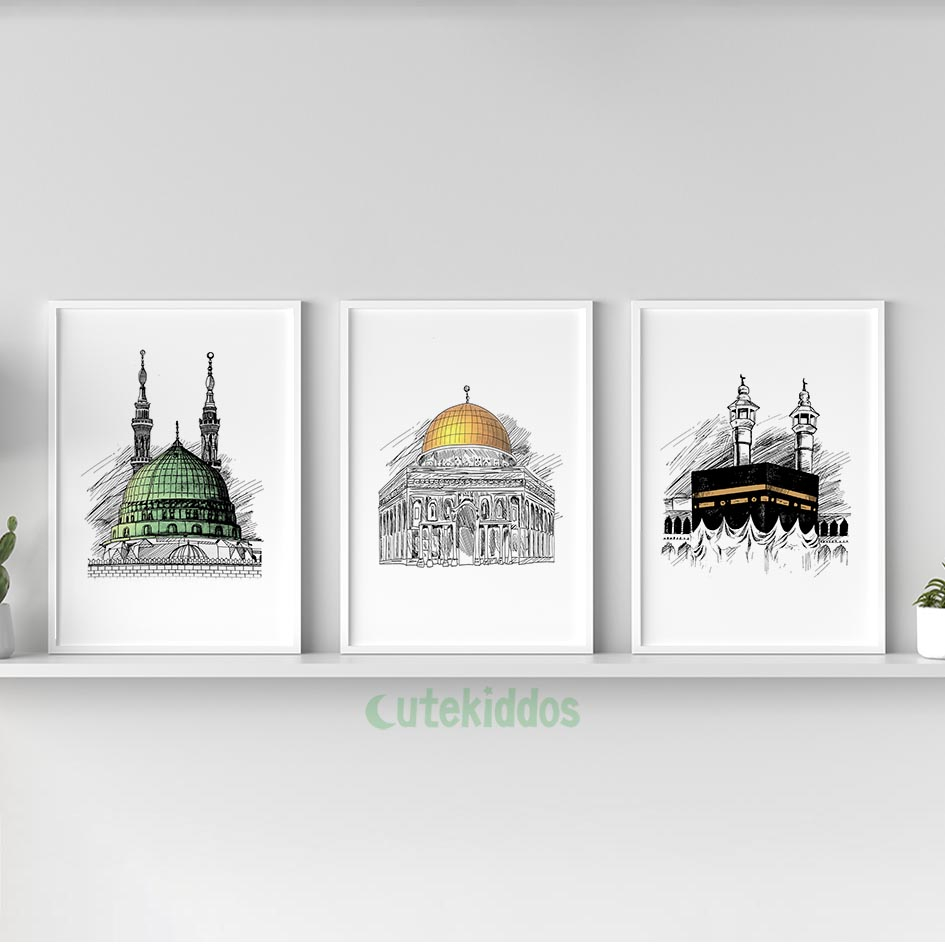 HIASAN DINDING Wall Hanging Wall Decor Islamic Sketch Of 3 Mosques Al ...