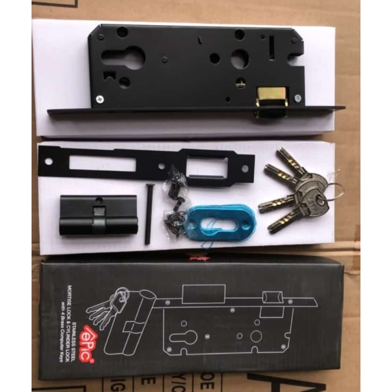 HITAM Door Lock Push Mortise Lock Body Roler Brand Epic 40mm Black Body ...