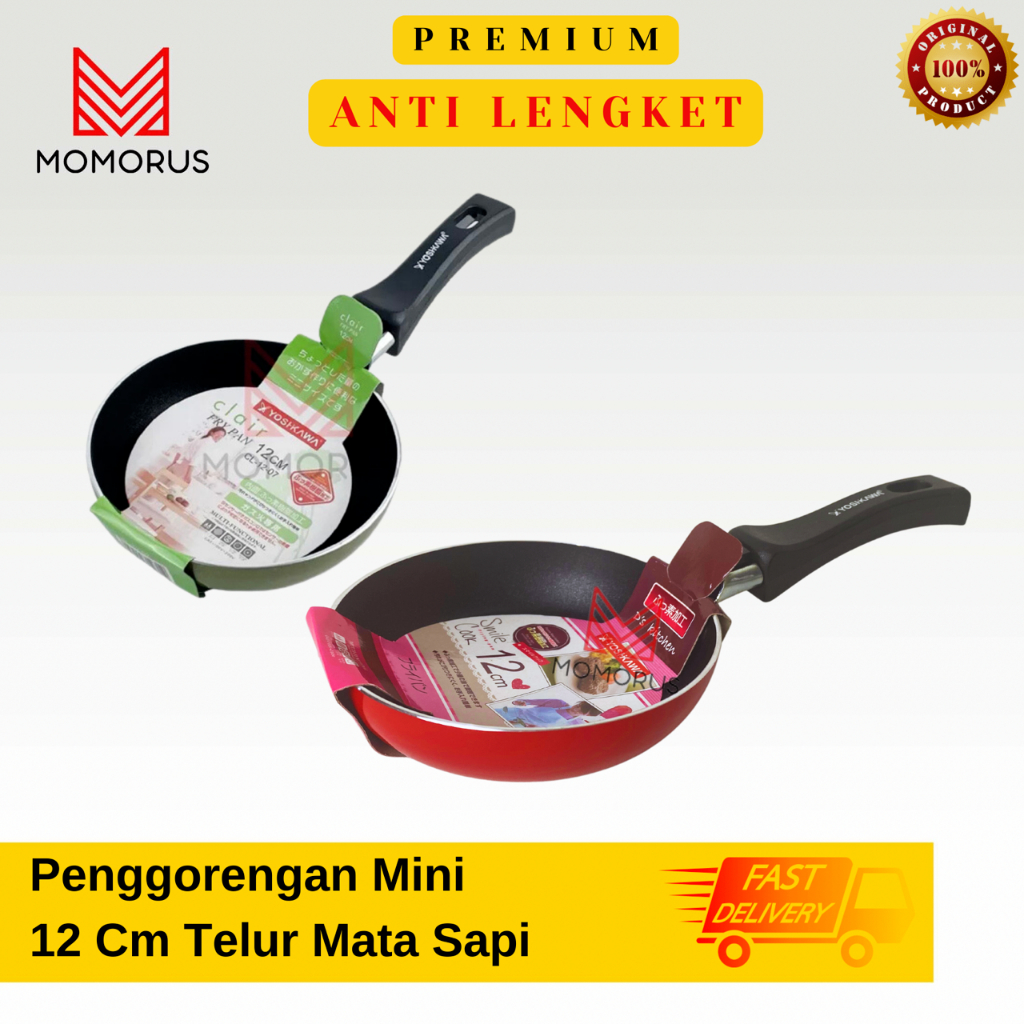 HIJAU YOSHIKAWA Flat Frying PAN Teplon non stick Green Frying PAN 12 ...