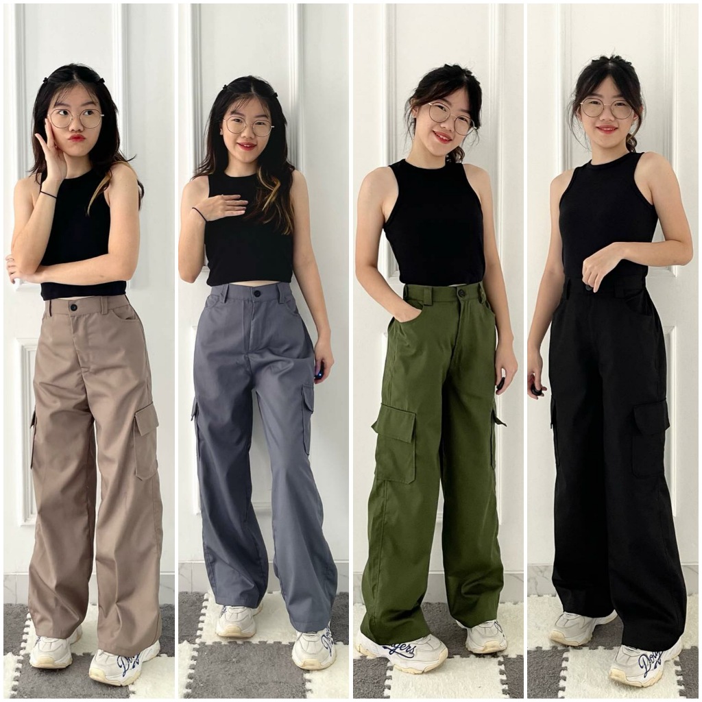 Highwaist Loose Korean Style Premium Women's Cargo Pants | Shopee Singapore