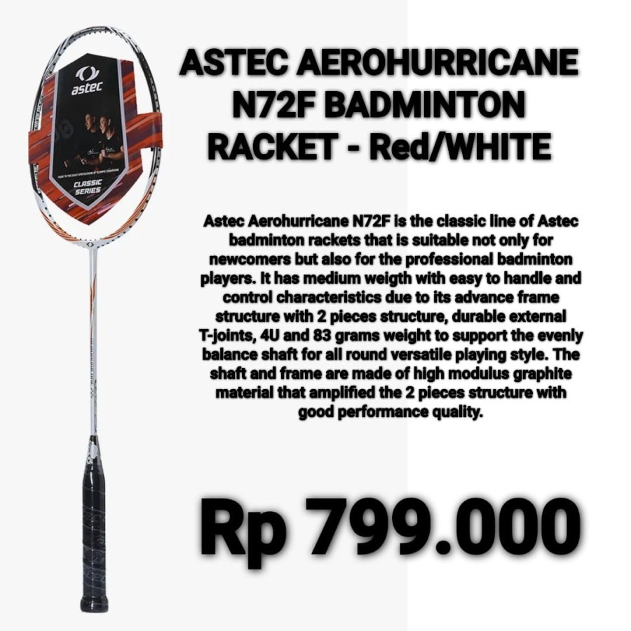Badminton Racket Toalson Astec Aero Hurricane N72F 4U - Badminton ...