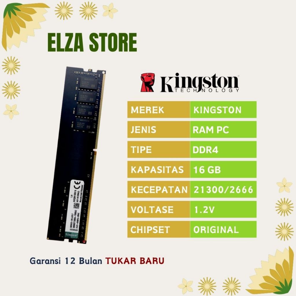 Longdimm KINGSTON RAM 16GB DDR4 PC21300 2666Mhz 1 Year Warranty ...