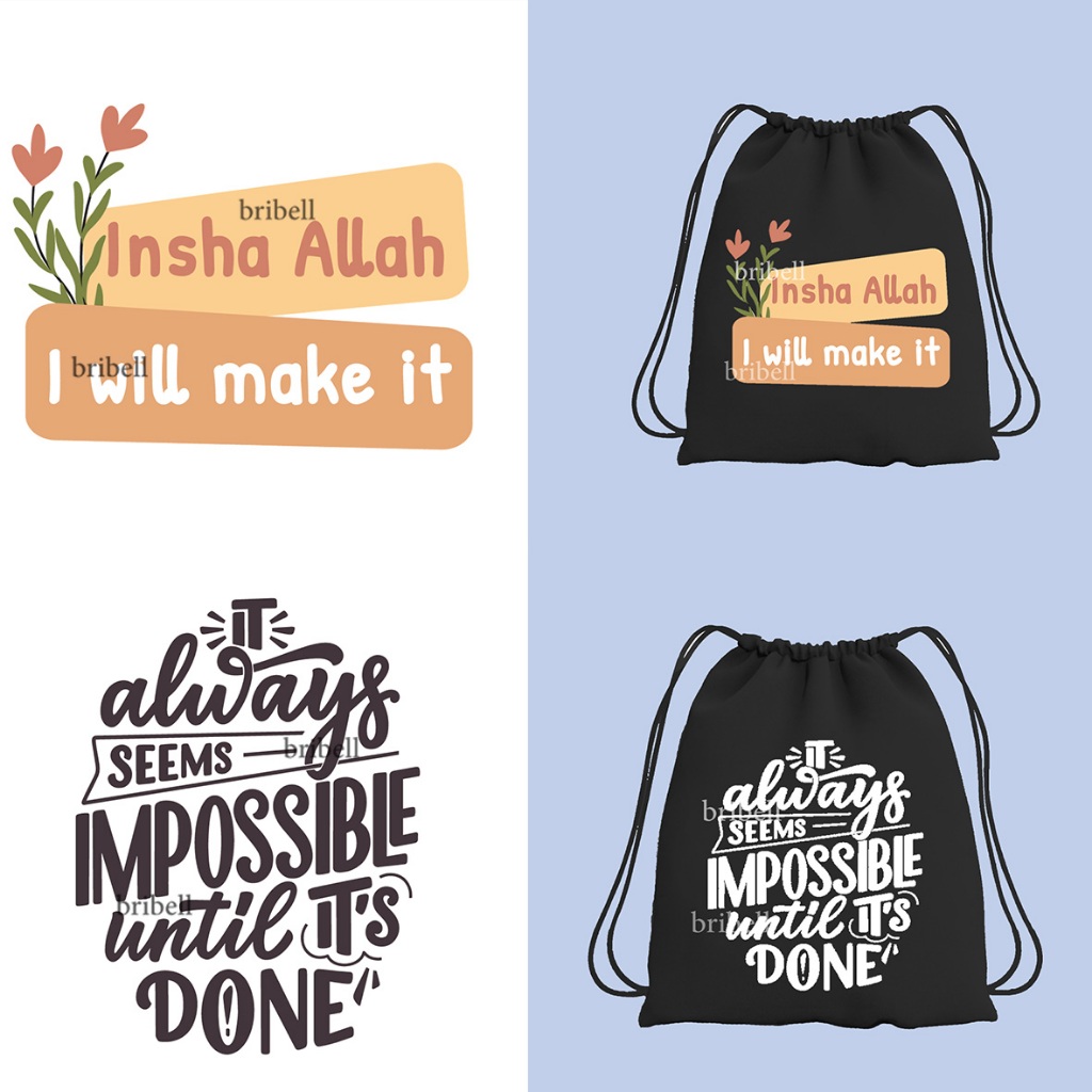 HITAM Black Drawstring Bag Canvas Material Motivational Quotes School ...