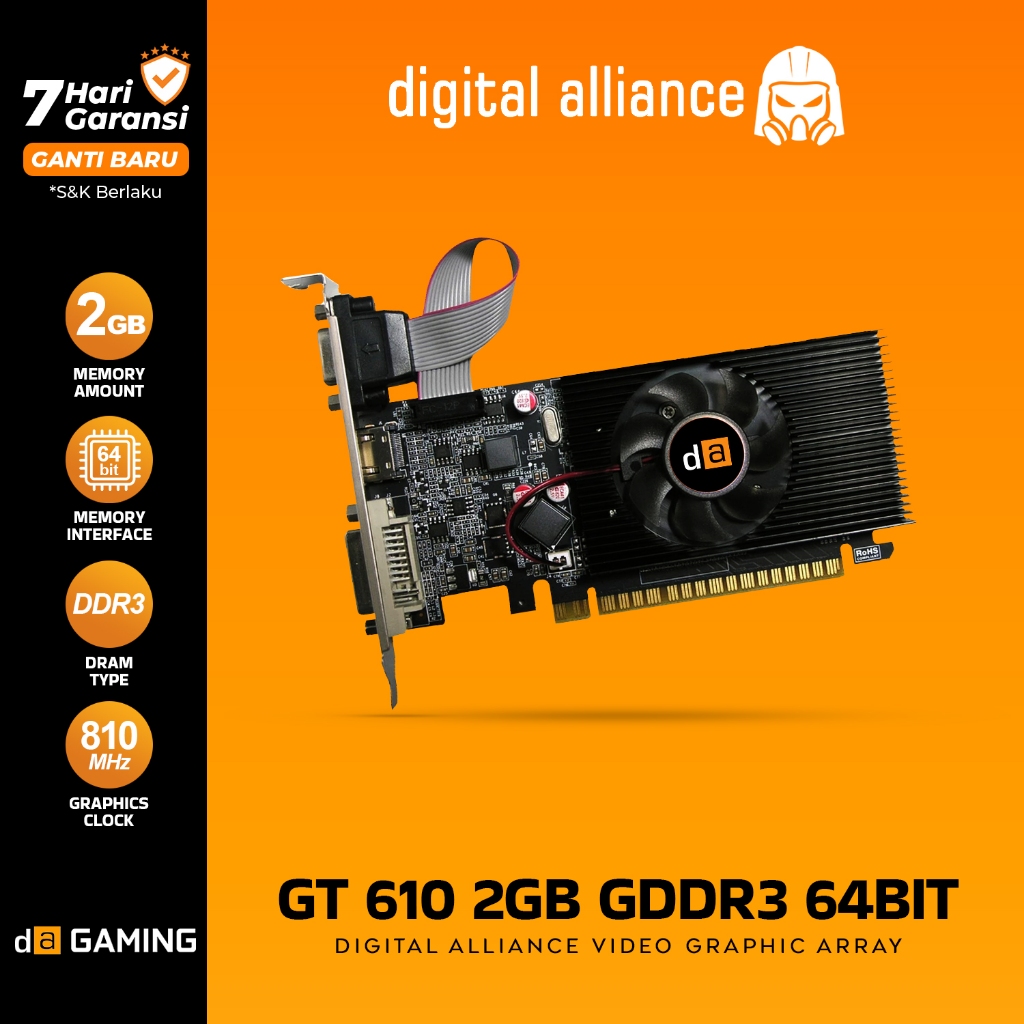 VGA CARD DIGITAL ALLIANCE GT 610 2GB GDDR3 64Bit NVIDIA GEFORCE GPU ...