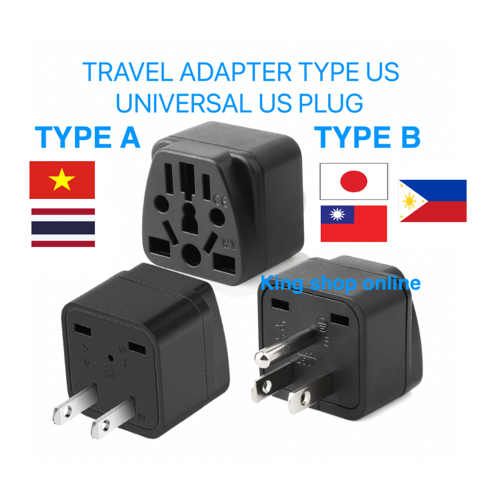 Travel adapter plug USA AMERICAN JAPAN KANADA TAIWAN Vietnam Thailand Philippines Type A Type B ...