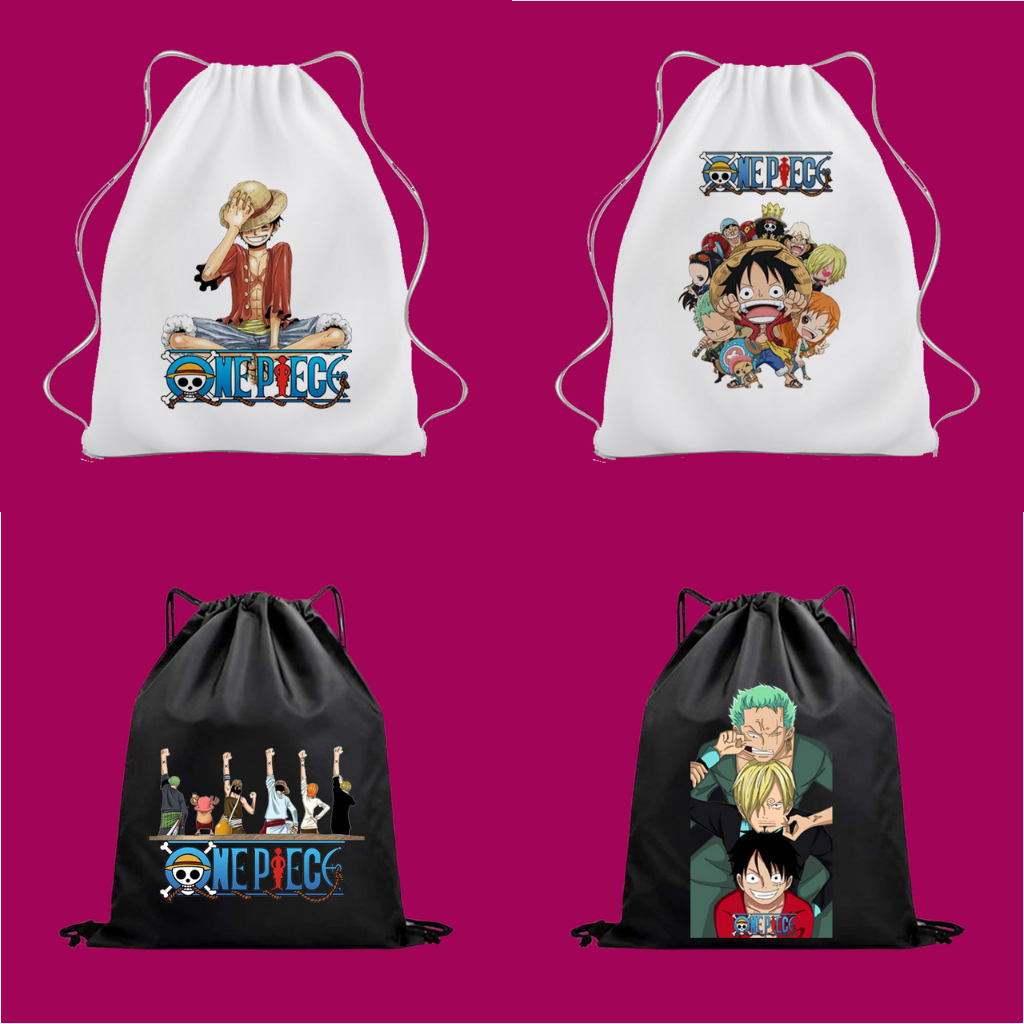 One Piece Anime Canvas Drawstring Bag monkey d luffy Wibu Cute Canvas ...