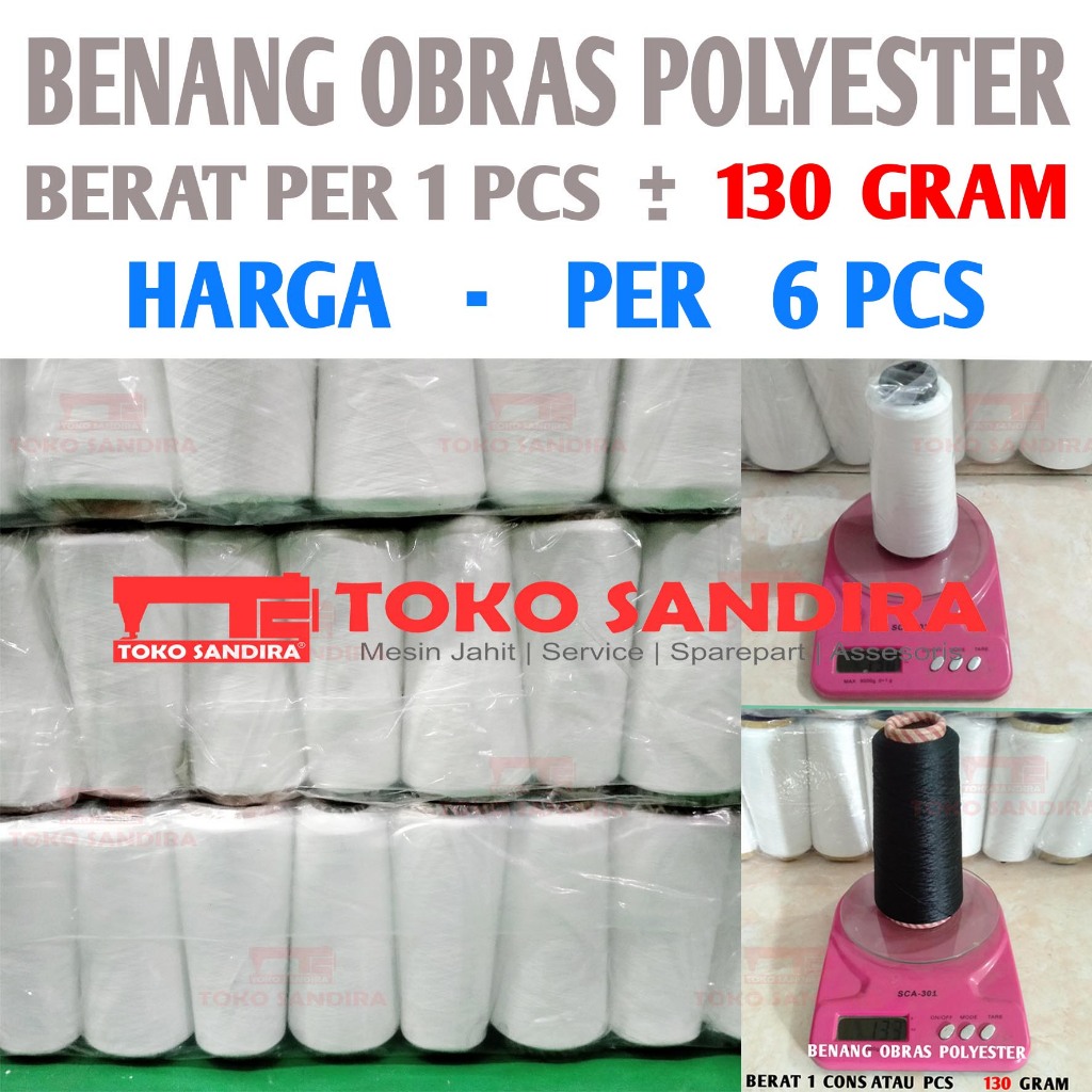 6 Pcs Polyester Overlock Thread Weight 130 grams -+ /White Overlock ...