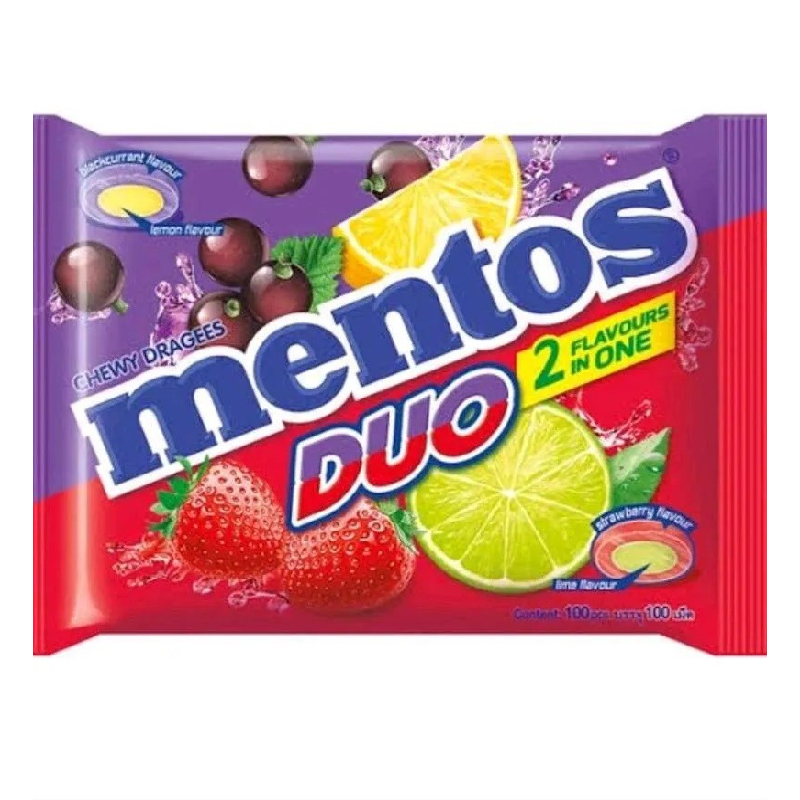 Mentos Duo Chewy Dragees Blackcurrant and Lemon Flavor & Strawberry and ...