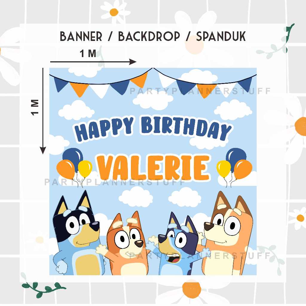 Cartoon theme birthday banner with bluey heeler theme / children's ...