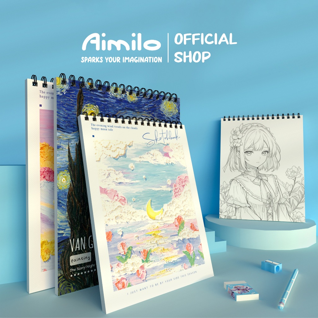 [READY] Aimilo Sketchbook A4 Aesthetic Vertical Drawing Book Spiral ...