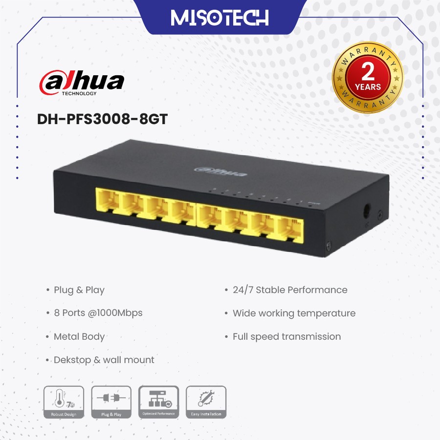 Unmanaged DESKTOP SWITCH GIGABIT 8 PORT DAHUA DH-PFS3008-8GT METAL ...
