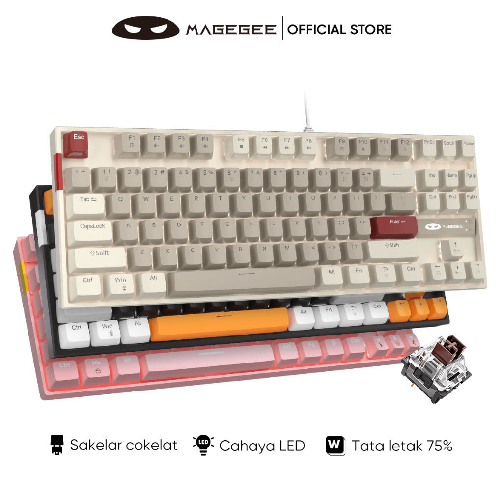 Magegee Mechanical Keyboard Gaming Wired 87 Keys LED Lights Blue Switch ...