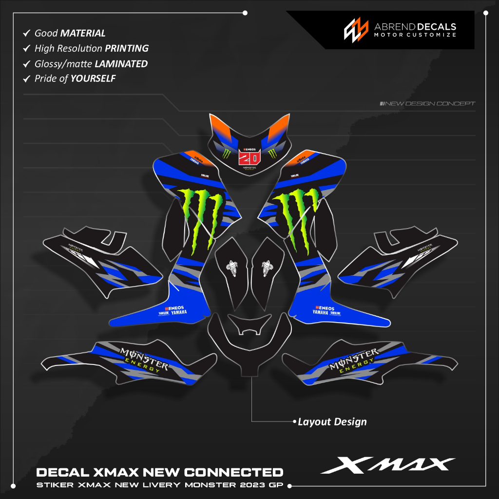 Decal XMAX NEW CONNECTED LIVERY ME GP / YAMAHA XMAX 250 NEW FULLBODY ...