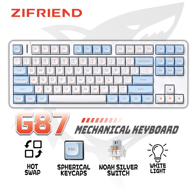 Zifriend G87 Mechanical Keyboard Hotswap White Light Silver Switch ...