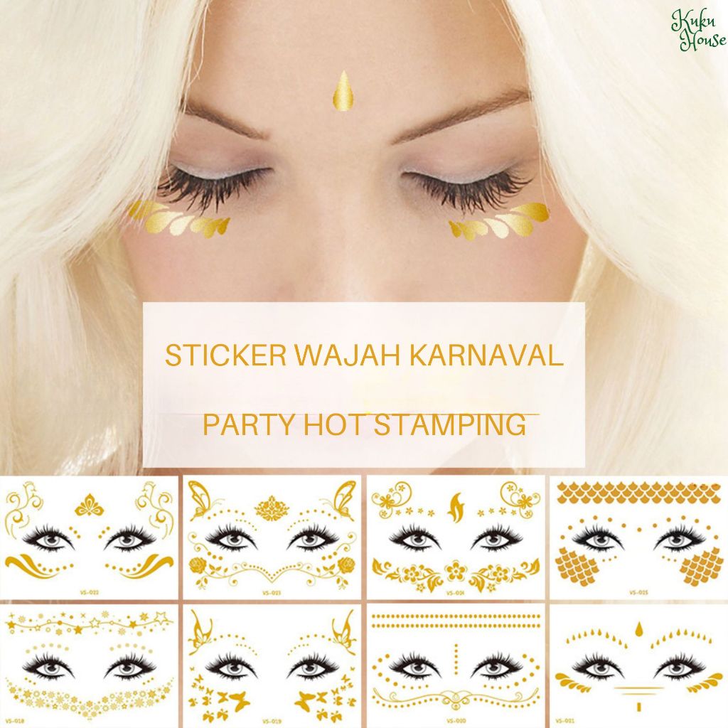 Carnival Party Face Sticker Premium Gold Elegant Gold Face Sticker ...