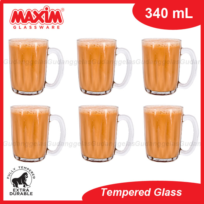 1 SET 6 PCS MAXIM Kopitiam Glass Mug/Pulled Tea Cup/Tempered Glass Cup ...